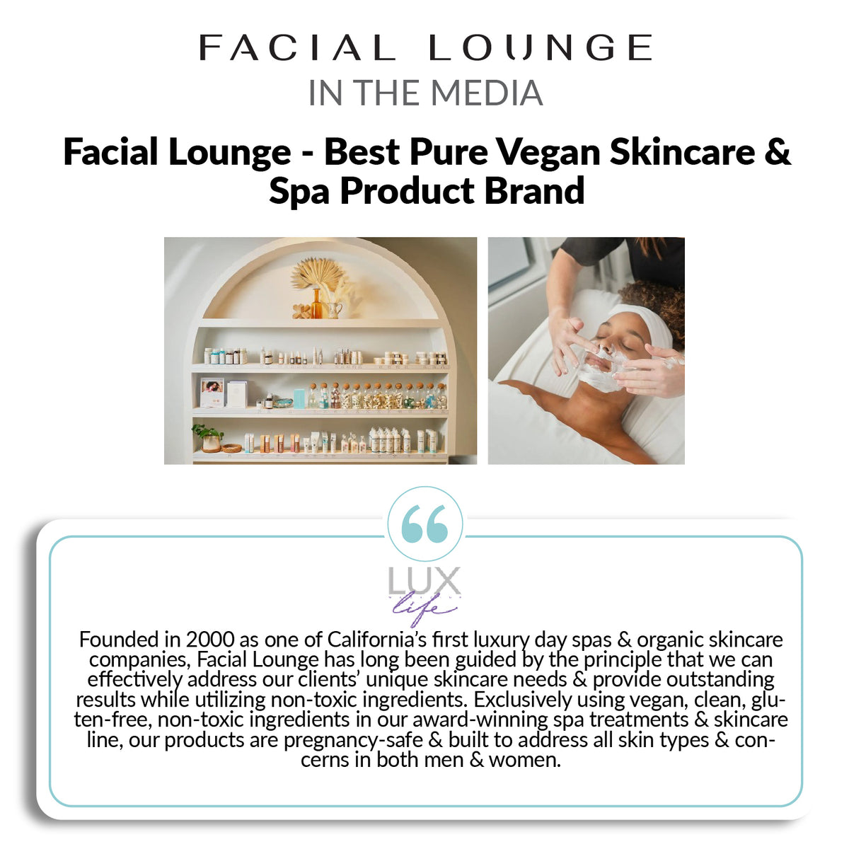 Featured in Lux Magazine: Facial Lounge (2022 Winner: Global Vegan Awa